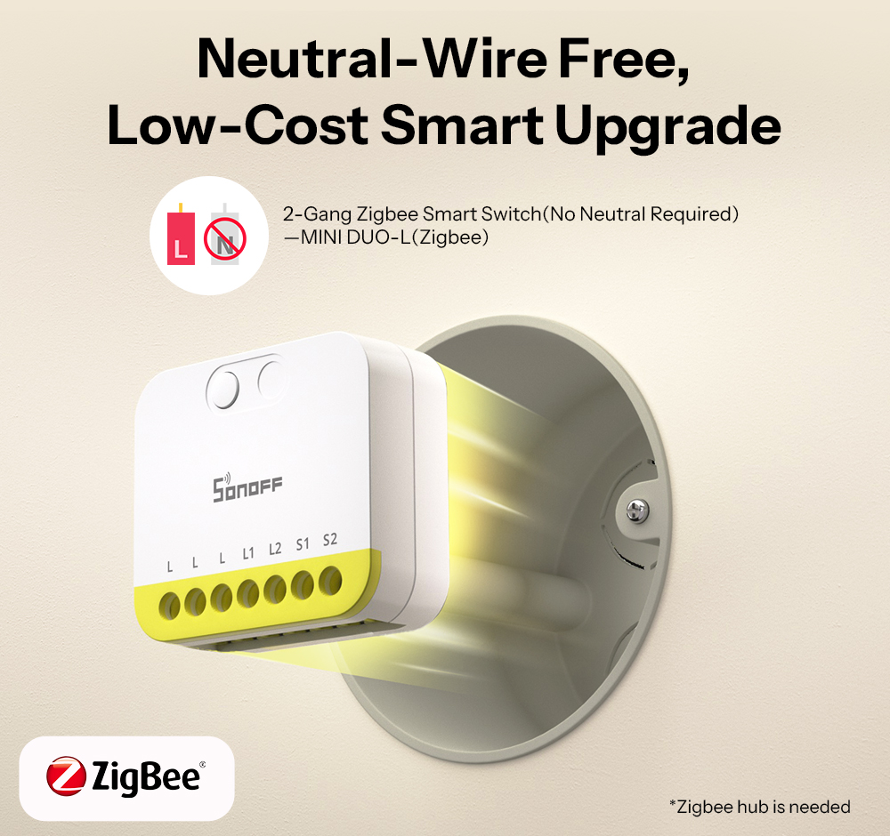 SONOFF MINI-ZB2GS-L Zigbee Protocol No Neutral Required MINI DUO-L 2 ...