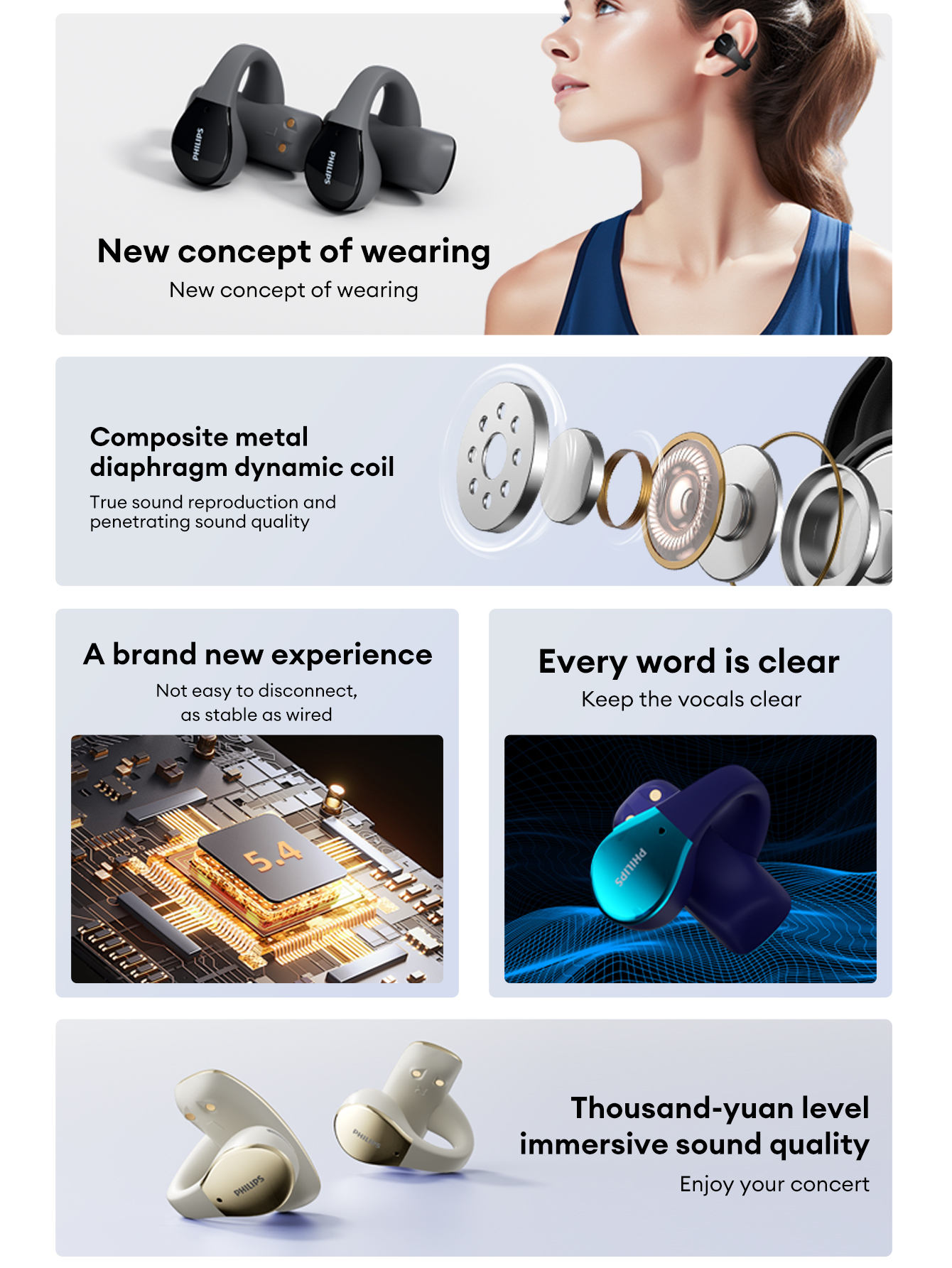 PHILIPS TAT2719 Bluetooth Earphone HIFI Stereo Sound Ultra-long battery life Open design not in ...