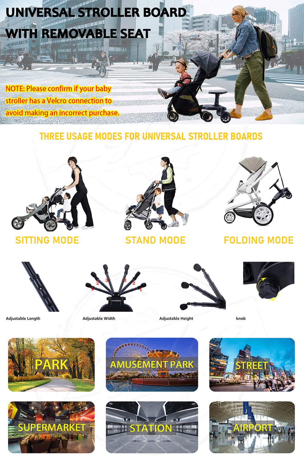Kids Safety Comfort Wheeled Stroller Step Board Baby Stroller Standing ...