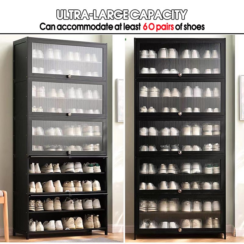 Black Shoe Cabinet with Acrylic Flip Door Home Entrance Dustproof Shoe ...