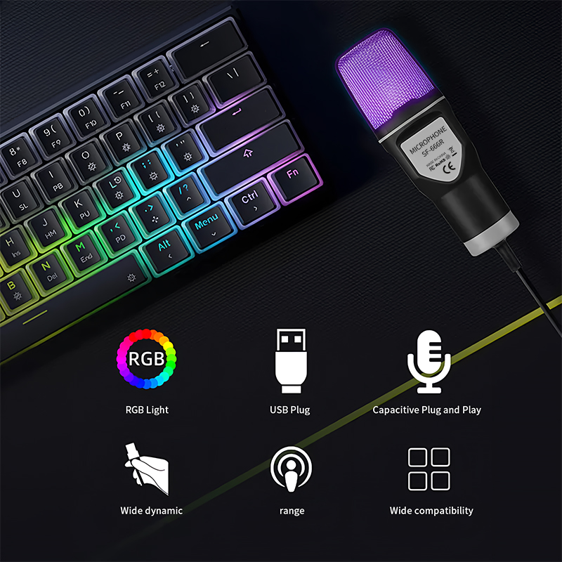 RGB Gaming USB Wired Microphone for Computers Noise-Cancelling Plug-and ...