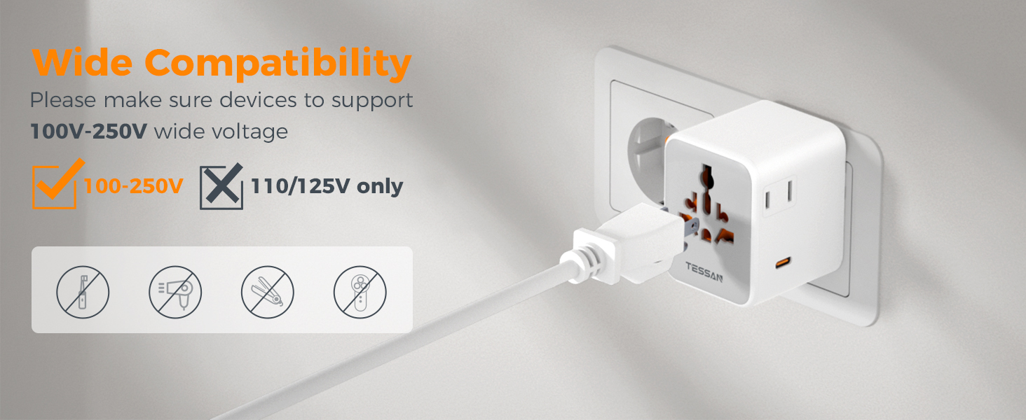 TESSAN Fast Charging Universal Travel Adapter with USB+Type C ...