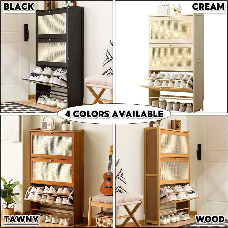 Slim Shoe Cabinet Black Shoe Rack Cabinet with Flip Door Entrance ...