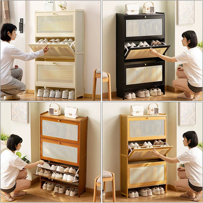 Slim Shoe Cabinet Black Shoe Rack Cabinet with Flip Door Entrance ...