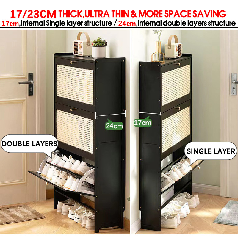 Slim Shoe Cabinet Black Shoe Rack Cabinet with Flip Door Entrance ...