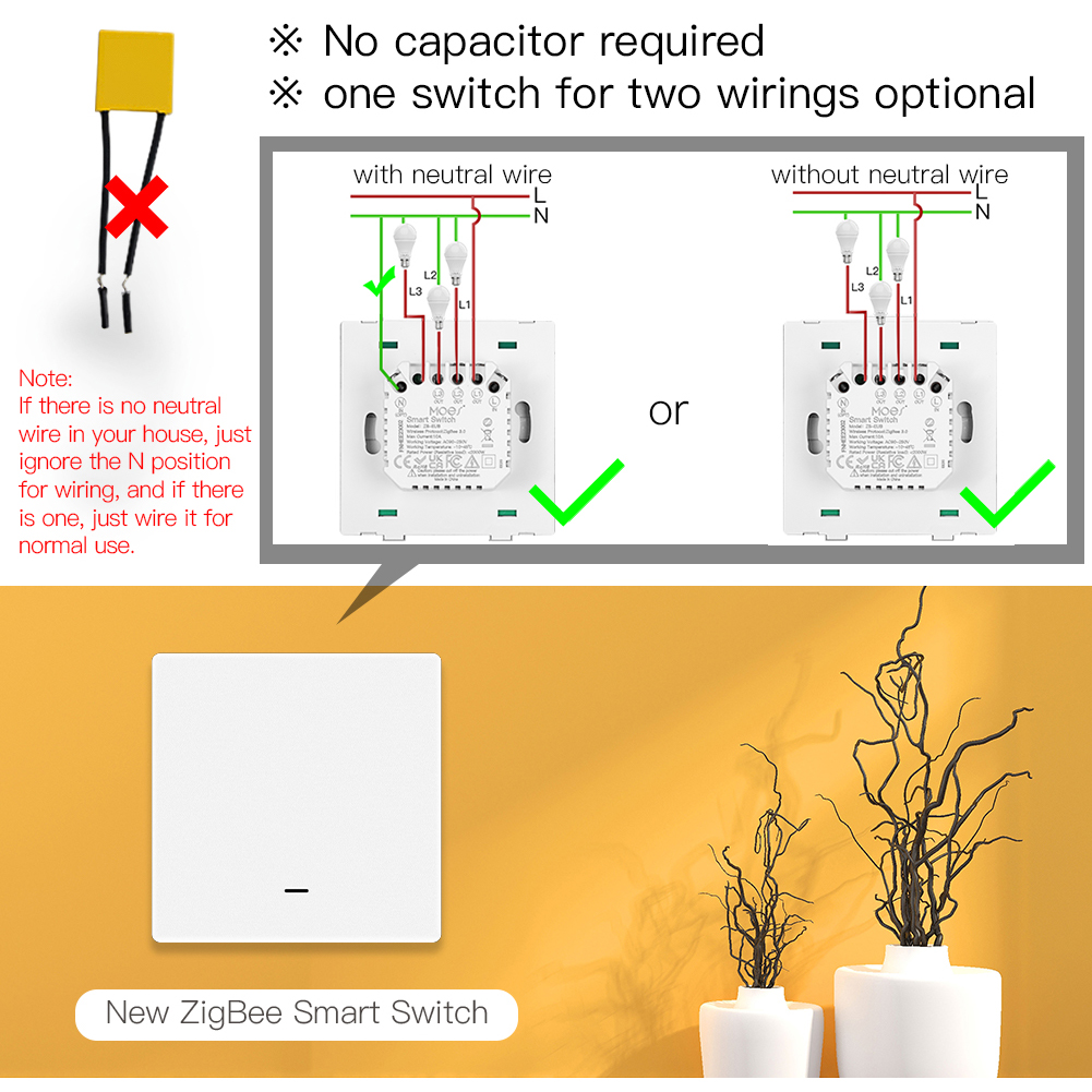 （Arrive in 3 days）MOES Smart Switch Tuya ZigBee Switch No Neutral Wire ...