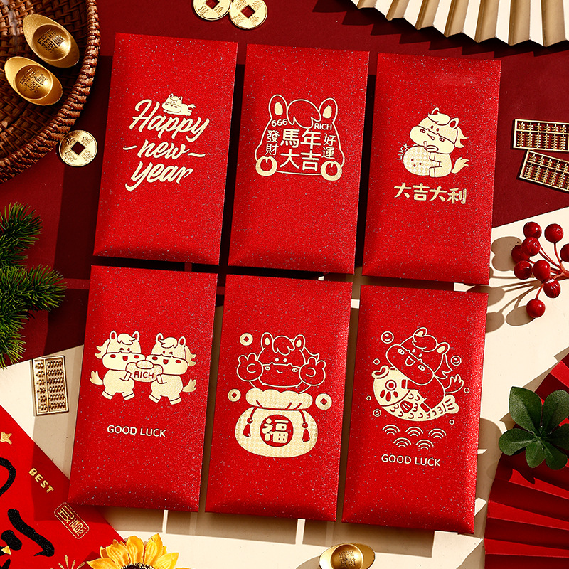 6 pcs 2026 Year of the cartoon hot stamping red envelope bag ...
