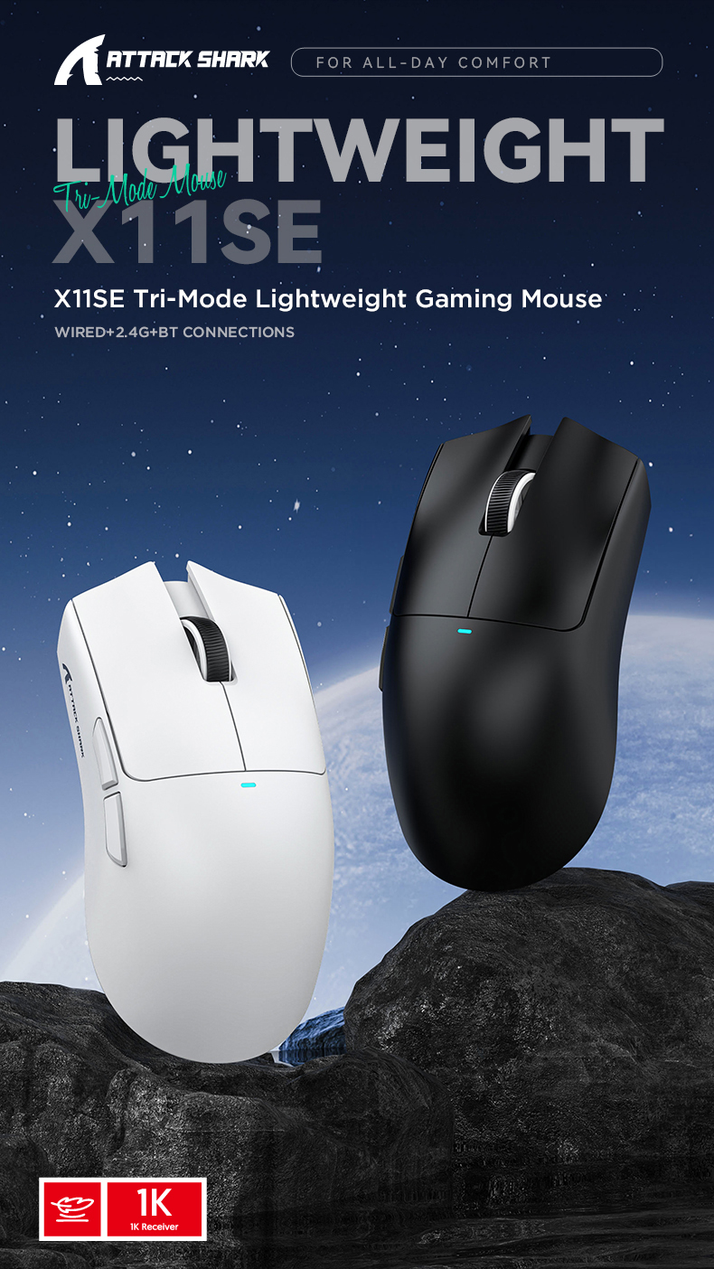 ATTACK SHARK X1SE/X5 Lightweight Gaming Mouse, Tri-Mode Wireless ...