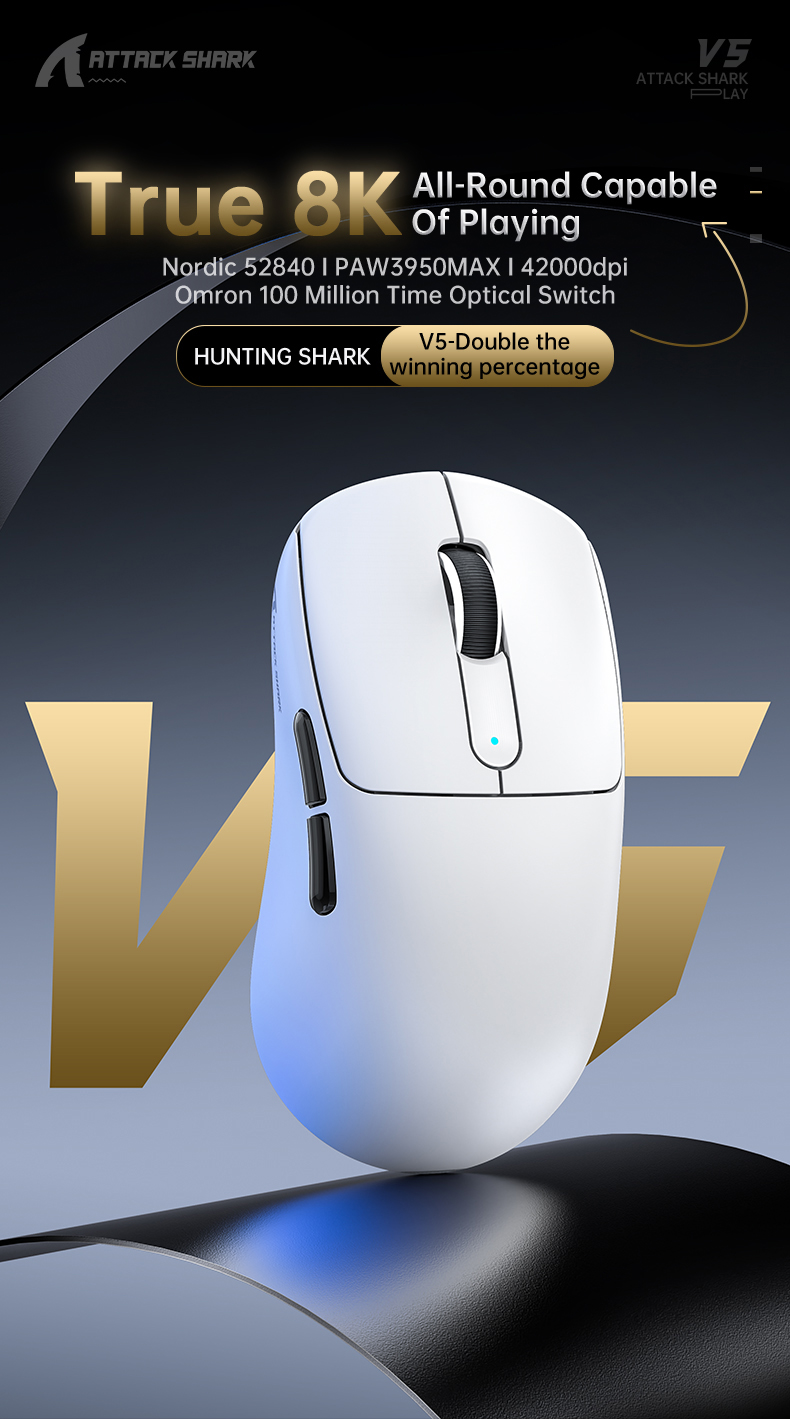 Attack Shark V5/V6 8KHz Gaming Mouse Wireless, 53g Lightweight ...