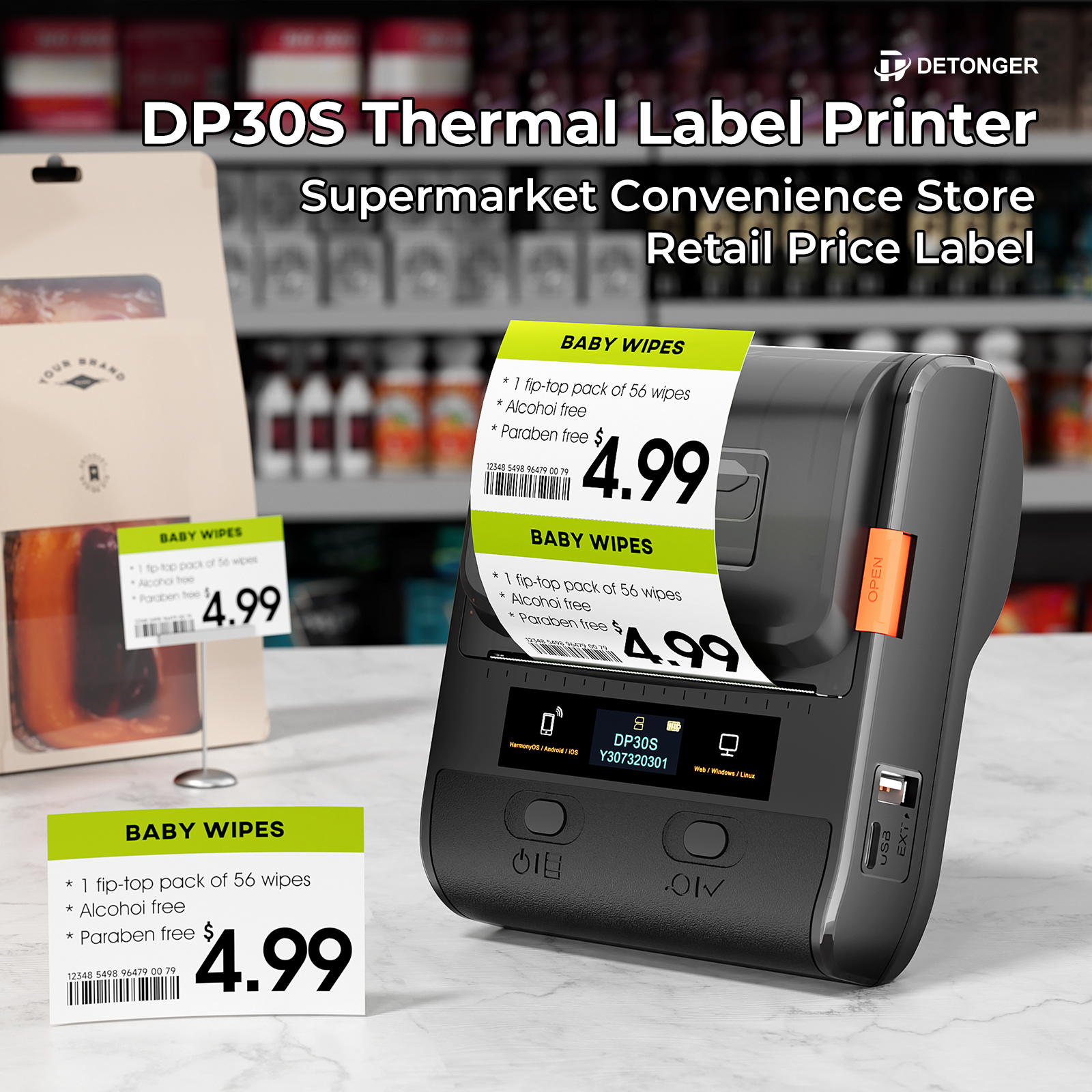 DETONGER DP30S 80mm Label Printer Self-adhesive Cardstock Price Tag ...