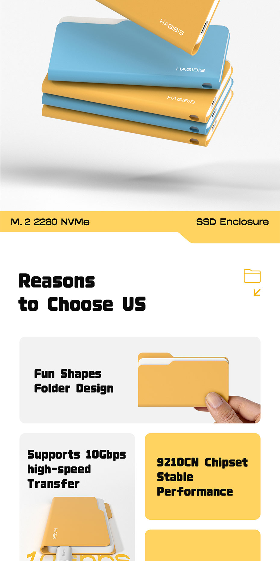 Hagibis M.2 NVMe SSD Enclosure 10Gbps USB3.2 Gen2 High-Speed Transfer ...