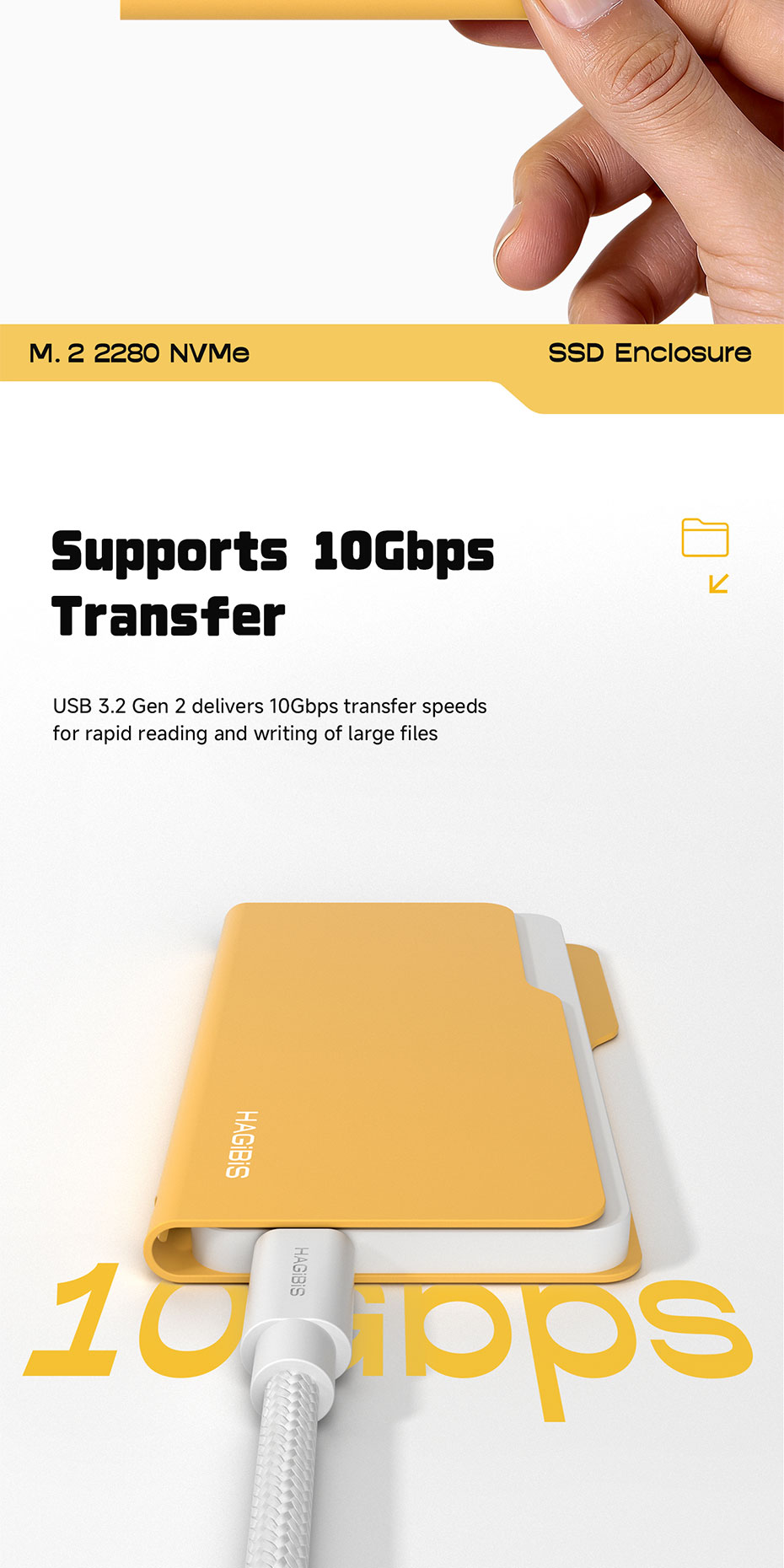 Hagibis M.2 NVMe SSD Enclosure 10Gbps USB3.2 Gen2 High-Speed Transfer ...
