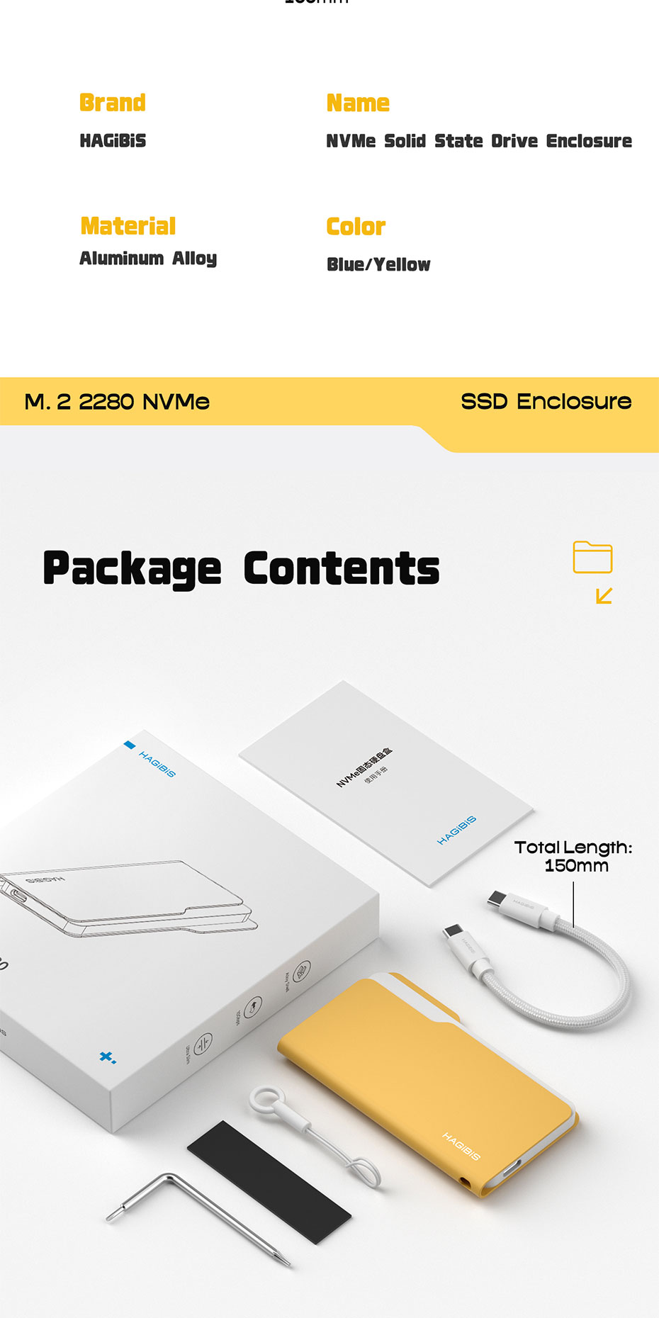Hagibis M.2 NVMe SSD Enclosure 10Gbps USB3.2 Gen2 High-Speed Transfer ...