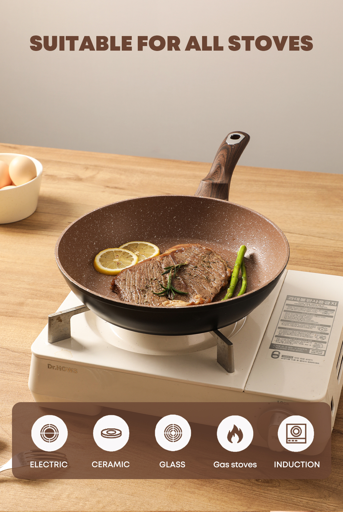 ecowin 20/26/30cm Non Stick Frying Pan without Lid Granite Stir-fry Pan ...