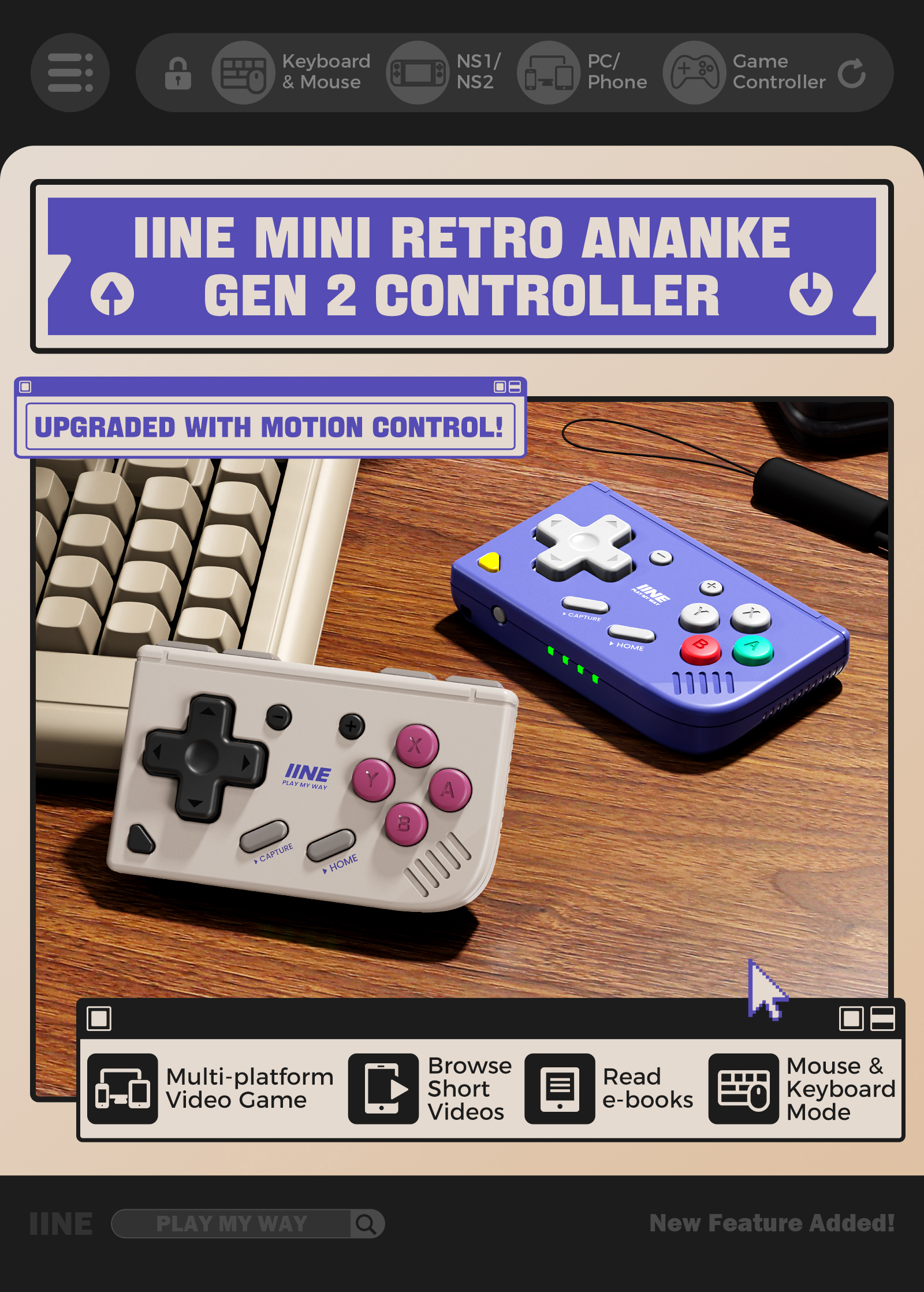 IINE Mini Retro Ananke Gen 2 Controller, Multi-Mode Wireless Gamepad ...