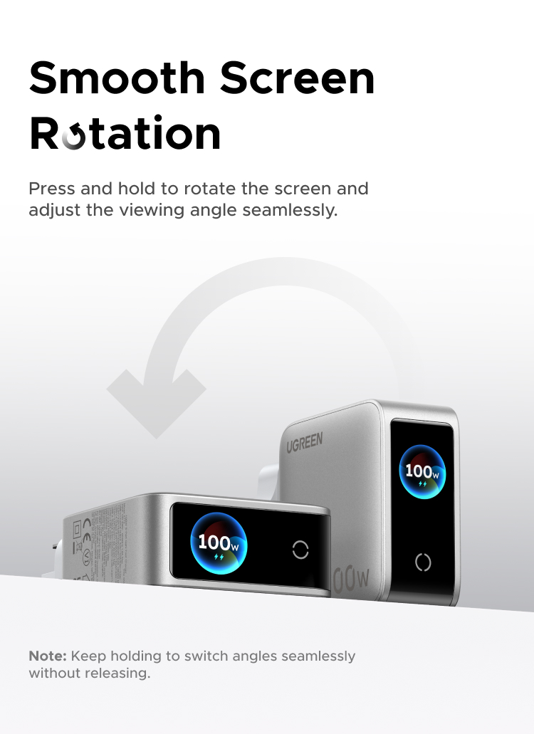 【TFT display screen Charger】UGREEN 100W GaN 5 Ports Fast Charger 8-fold ...