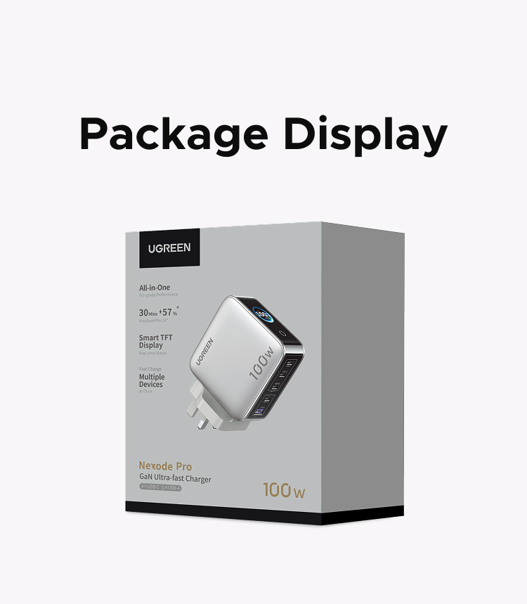【TFT display screen Charger】UGREEN 100W GaN 5 Ports Fast Charger 8-fold ...