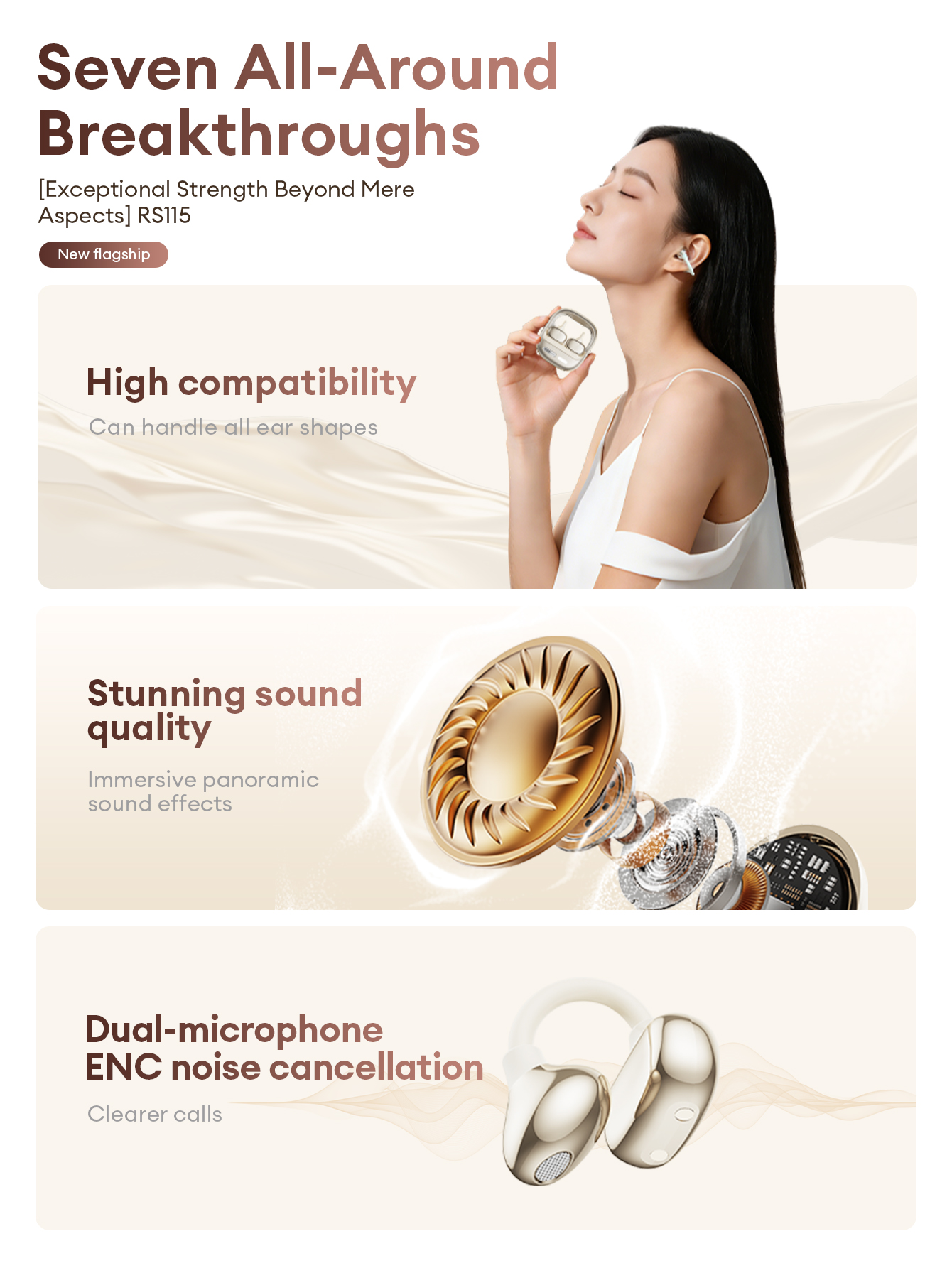 Lenovo RS115 OWS Bluetooth Earphones HIFI Sound ENC Ultra Clear Call ...