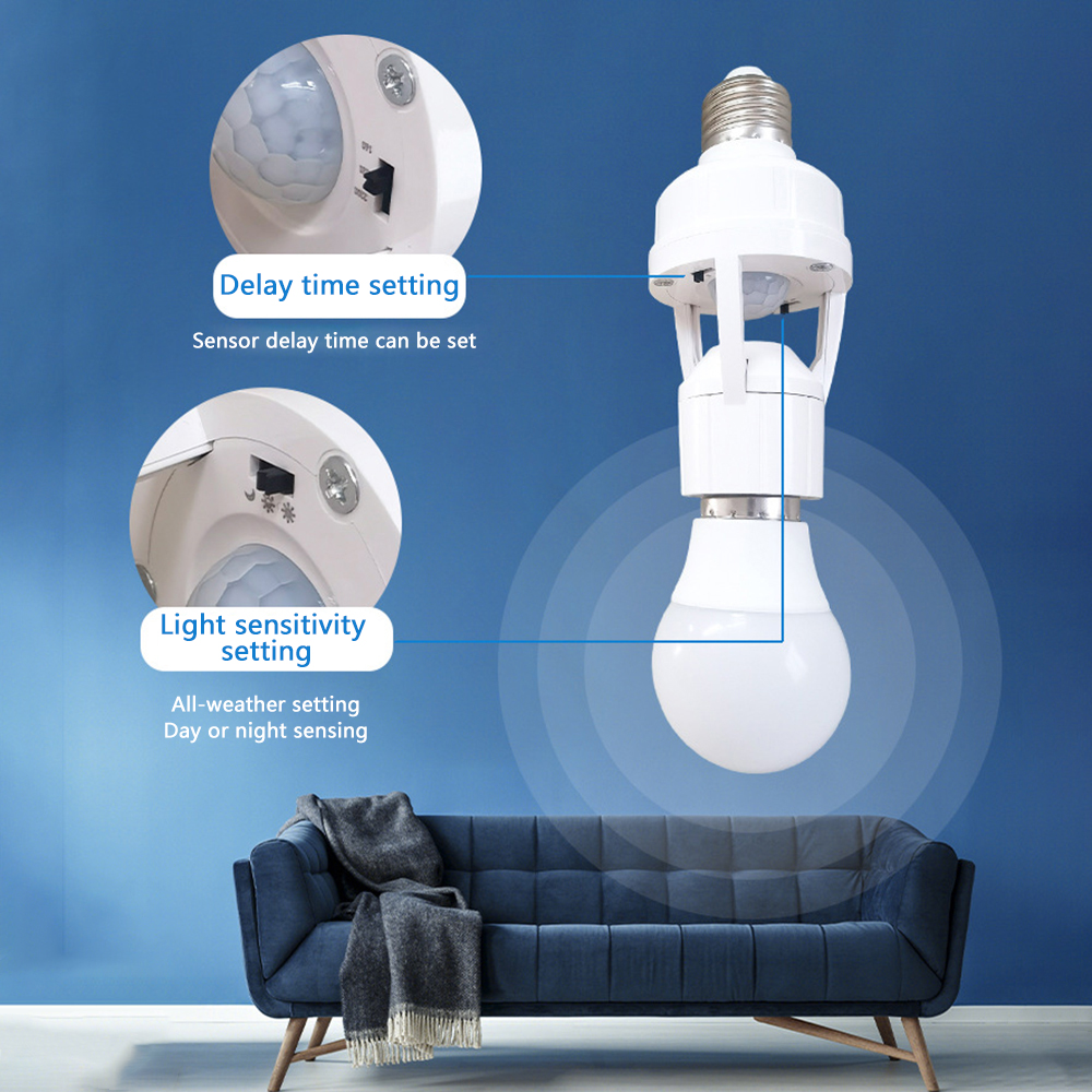 Automatic E27 PIR Motion Detector Lamp Holder, Universal Wireless Light ...