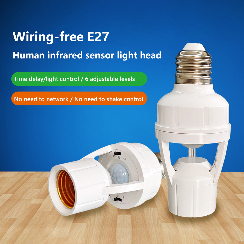 Automatic E27 PIR Motion Detector Lamp Holder, Universal Wireless Light ...