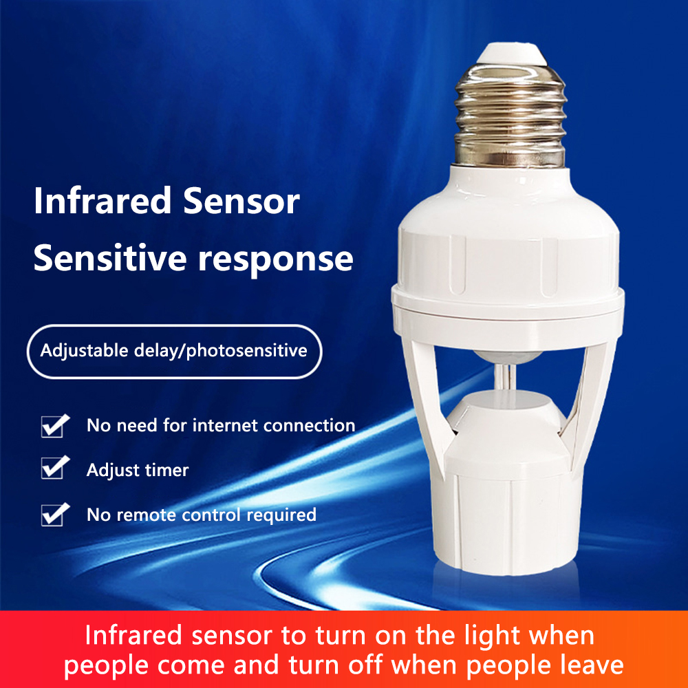 Automatic E27 PIR Motion Detector Lamp Holder, Universal Wireless Light ...