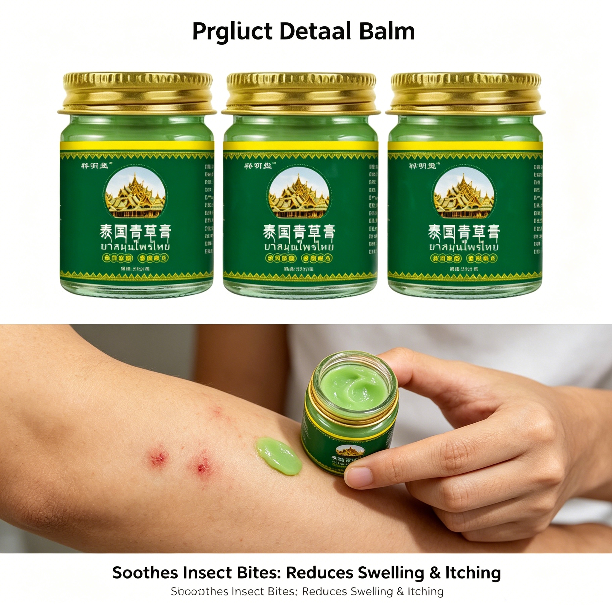 Thai Traditional Cooling Green Balm 3Jars Summer Heat Discomfort Muscle ...