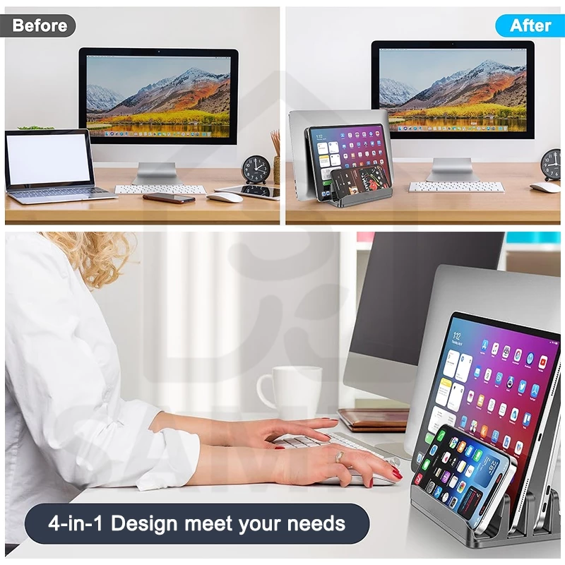 Vertical Laptop Stand for Desk, Dual Slots Plastic Laptop Holder with ...