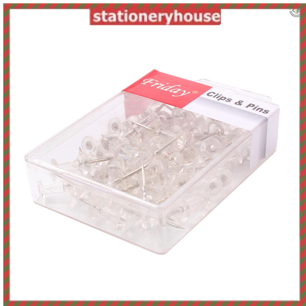 50pcs Push Pins Transparent Plastic Head with Metal Point Thumb Tacks ...