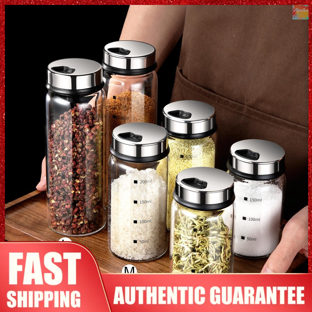 300mL Glass Seasoning Jar With Scale 4 Outlets Spice jars Kitchen Chili ...