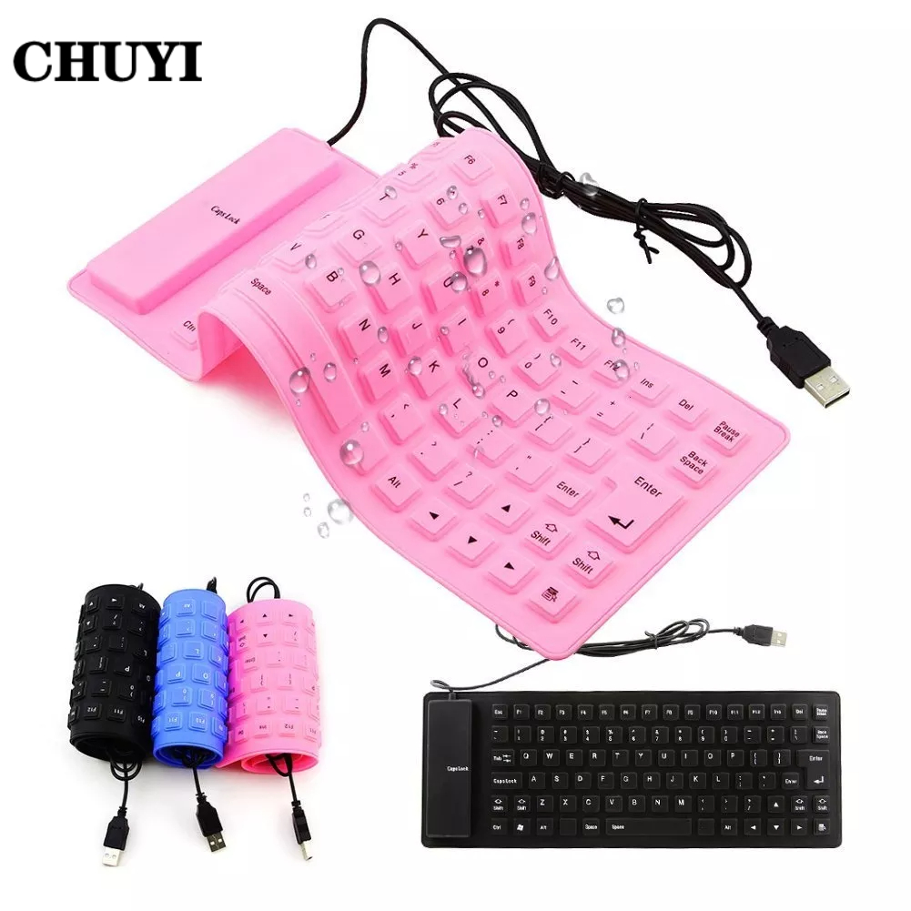 CHUYI Wired Keyboard 85 Keys Flexible Silicone Folding Soft Dust Roll ...