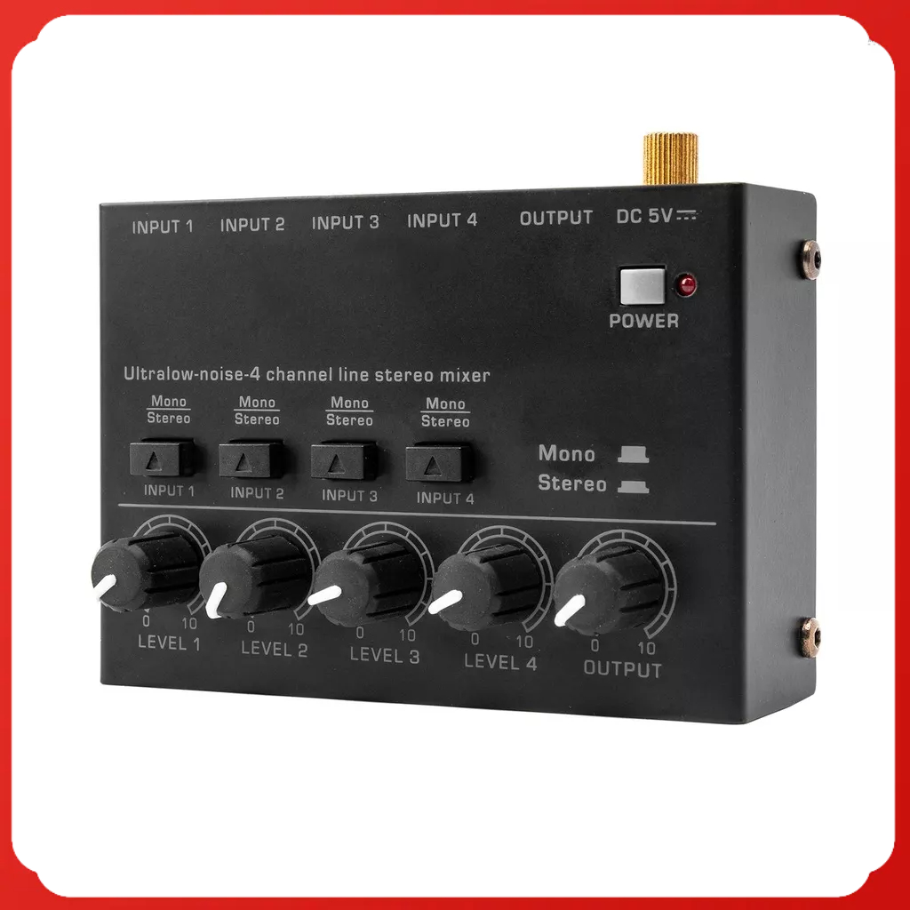MIT Ultra Low Noise 4 Channel Line Stereo Mixer 4 Input 1 Output DC 5V ...