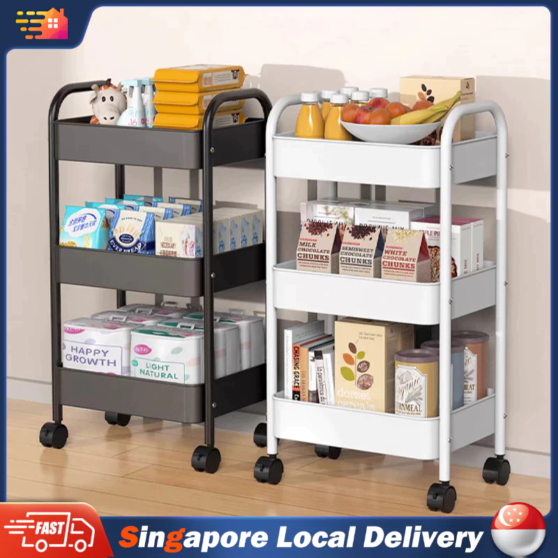 Kitchen Rack Trolley with Wheels Bathroom Storage Slim Trolley 3 ...