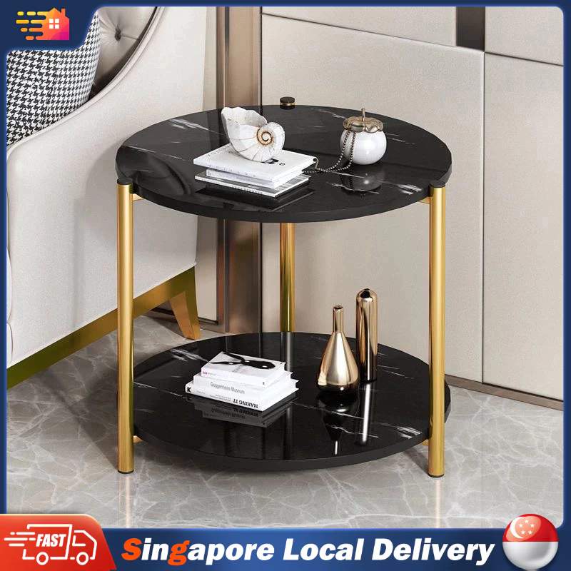 Round/Square Sofa Side Table Coffee Desk Bedside Double layer Storage ...