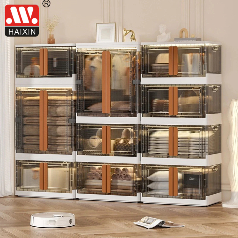 [SG Stock] 32L/72L HAIXIN Folding Storage Box Stackable Storage Box Wardrobe Cabinet with Wheels ...