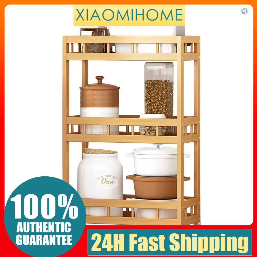 3-Tier Slim Storage Cart of High Mountain Solid Bamboo Kitchen ...