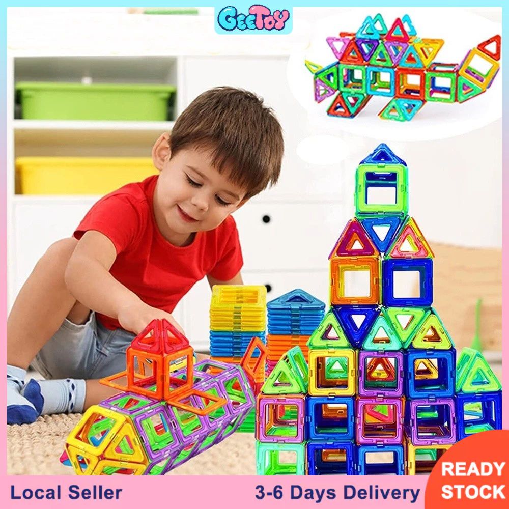 GeeToy 50pcs Big Size Magnetic Building Blocks STEM DIY Designer ...