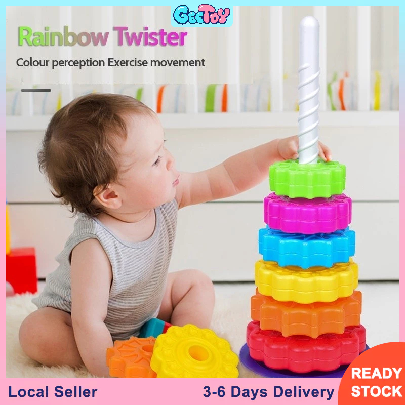 GeeToy 1 Set Rainbow Stacking Tower Color Recognition Building Blocks ...