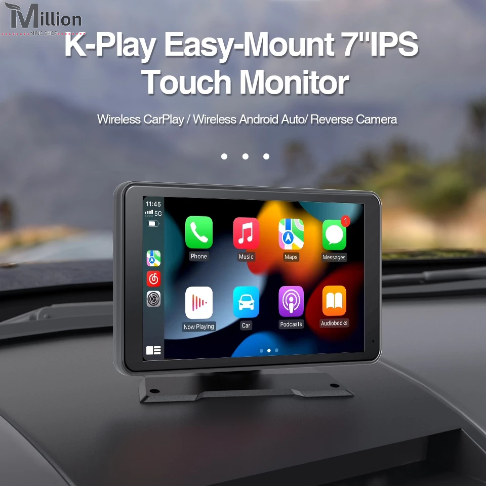 7Inch Wireless CarPlay Portable Screen Monitor Wireless Touchscreen Car ...