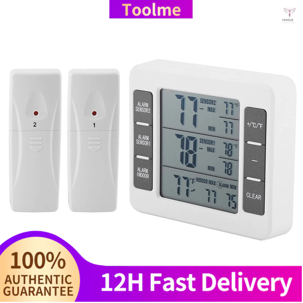 Wireless Digital Refrigerator Thermometer Audible Alarm Indoor Outdoor ...