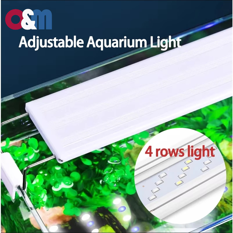 18-58cm 4-Rows Aquarium Blue White LED Light Fish Tank Light with Stand ...