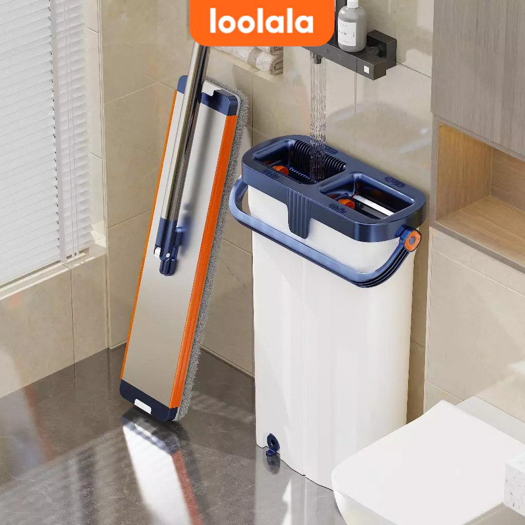 LOOLALA 40cm Large Flat Floor Mop and Bucket Set With Upgrade Wringer ...