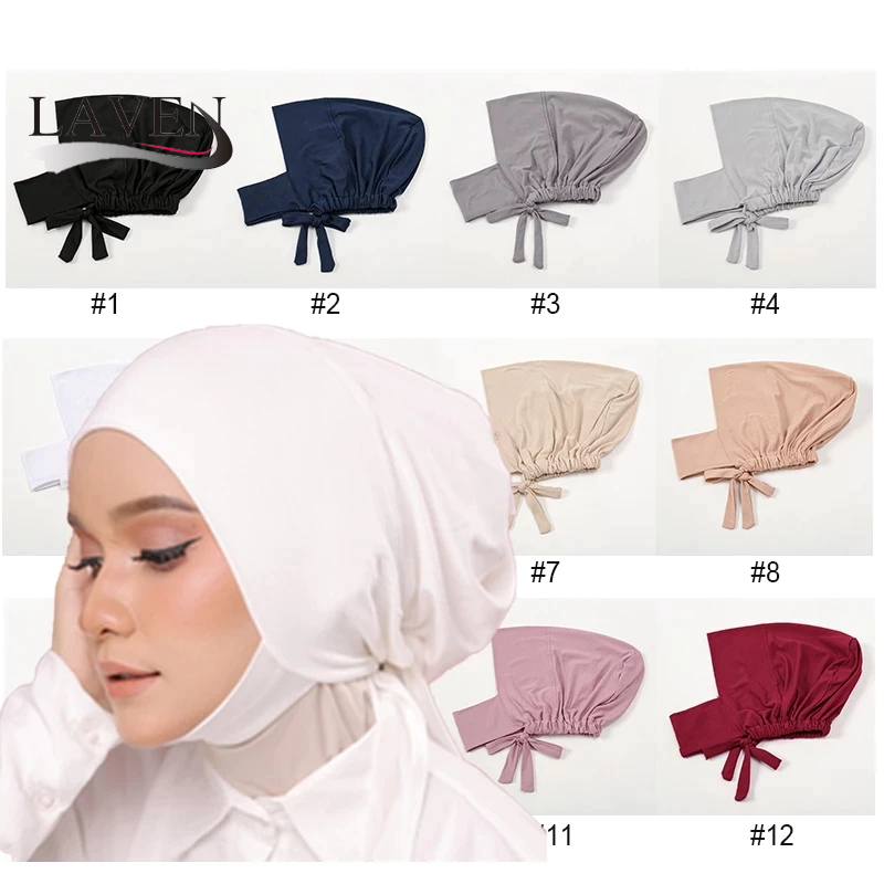 Laven Hot Selling Solid Color Muslim Tudung Elastic Inner Instant Cap ...