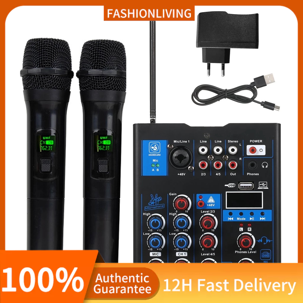 FLS Professional Audio Mixer With Dual Wireless Microphone, Sound Board ...
