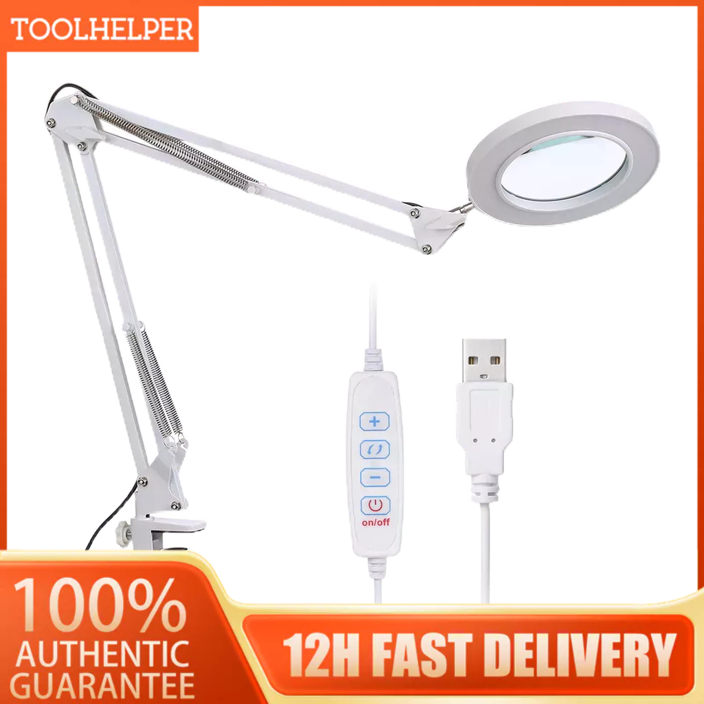 toolhelper Magnifying Glass Magnifier with LEDs Clamp Clip Light 8X ...