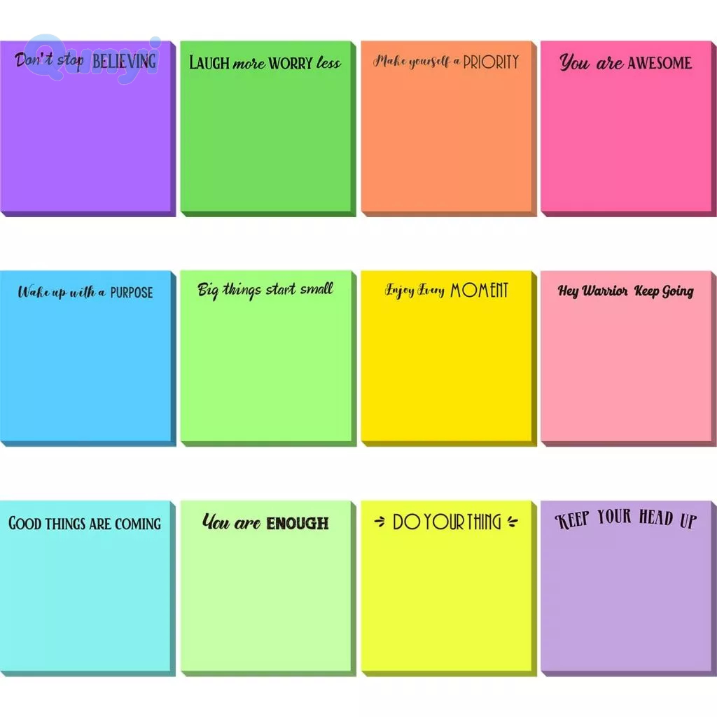 12 Pieces Inspirational Sticky Notes 3 x 3 Inch Motivational Fun ...