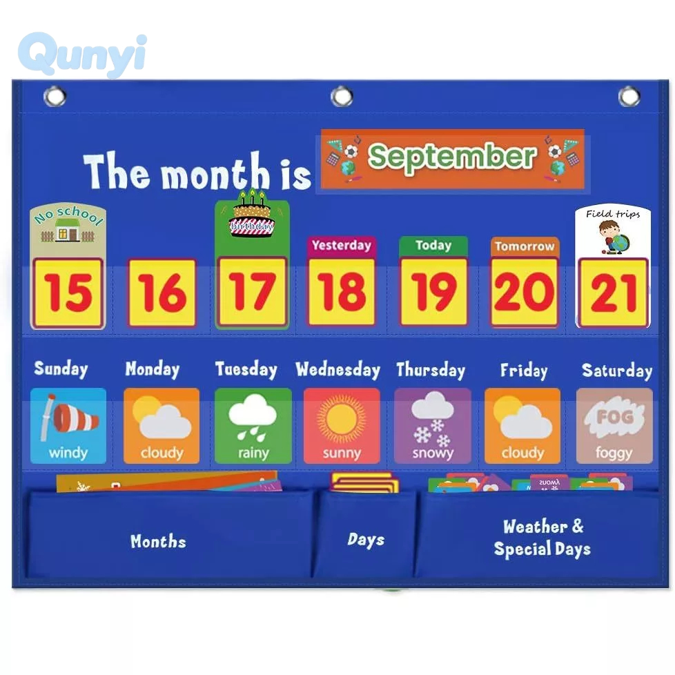 Weekly Calendar with Weather Pocket Chart Elementary for Classroom Home ...