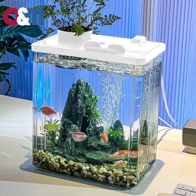 Acrylic Aquarium Fish Tank Transparent Rectangular Desktop Decorative ...