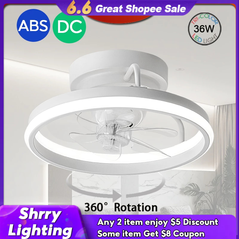 【Shrry Lighting】360° Rotation Ceiling Fan With Light 13.5inchs Small ...