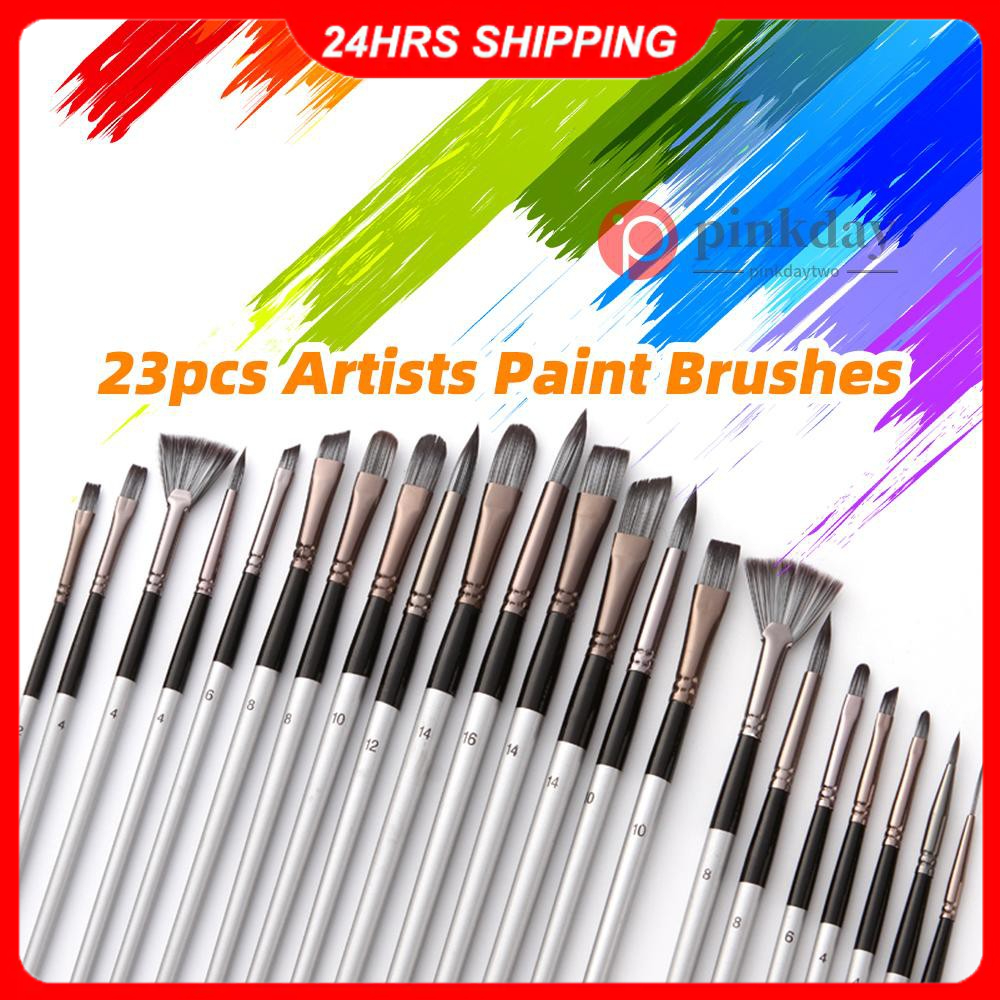 23pcs Paint Brush Set Nylon Hair Wood Handle 2-Color Tips Scraper ...