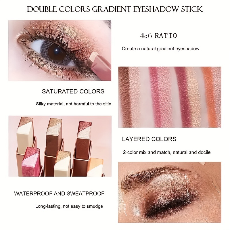 Waterproof Shimmer Dual Color Eyeshadow Stick Gradient Makeup | Shopee ...